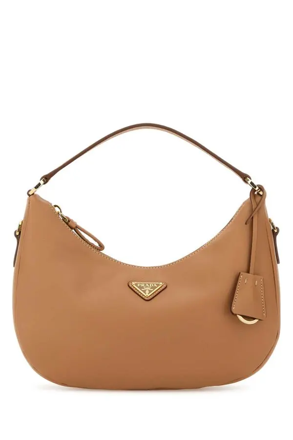 Prada Camel Leather Handbag With Golden Metal Finishing - Brown