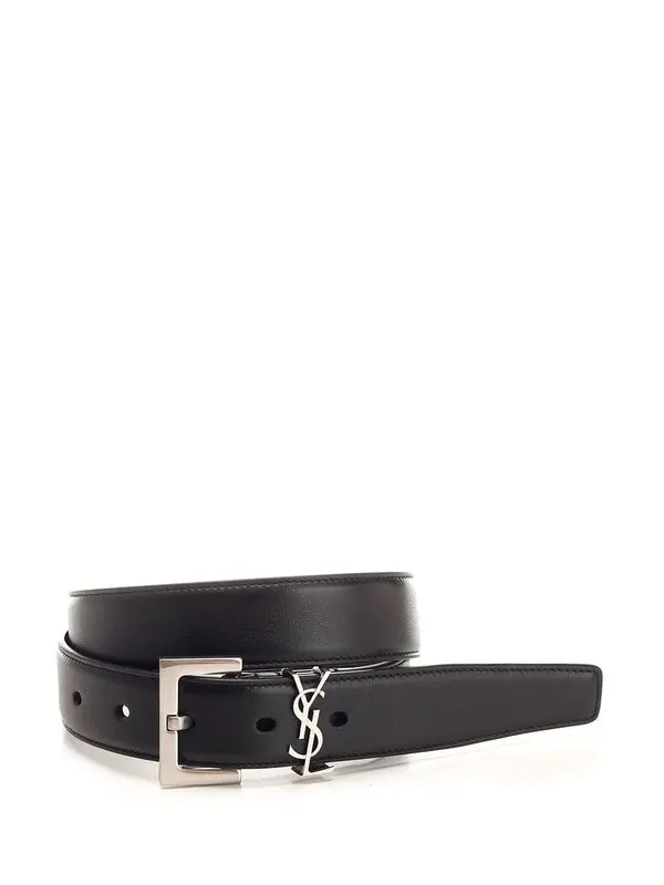 Saint Laurent Leather Belt With Cassandre Logo - Black