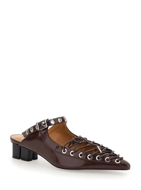 GANNI Pointed Toe Lace-up Eco Leather Heeled Sandals - Multicolor