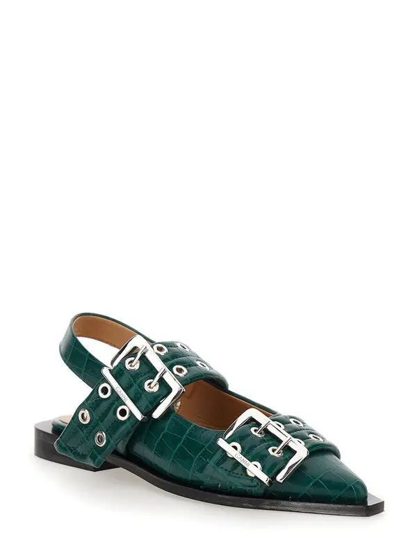 GANNI Ballet Flats With Double Buckle Closure - Multicolor