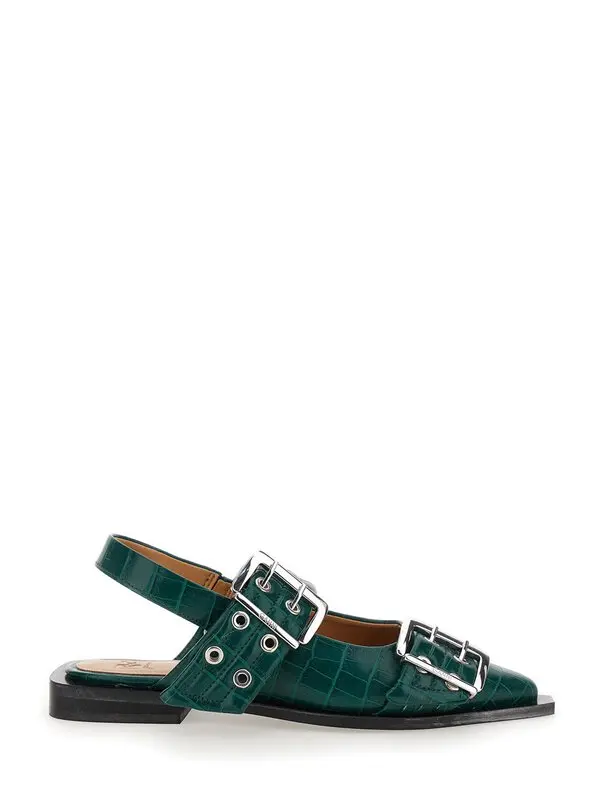 GANNI Ballet Flats With Double Buckle Closure - Multicolor