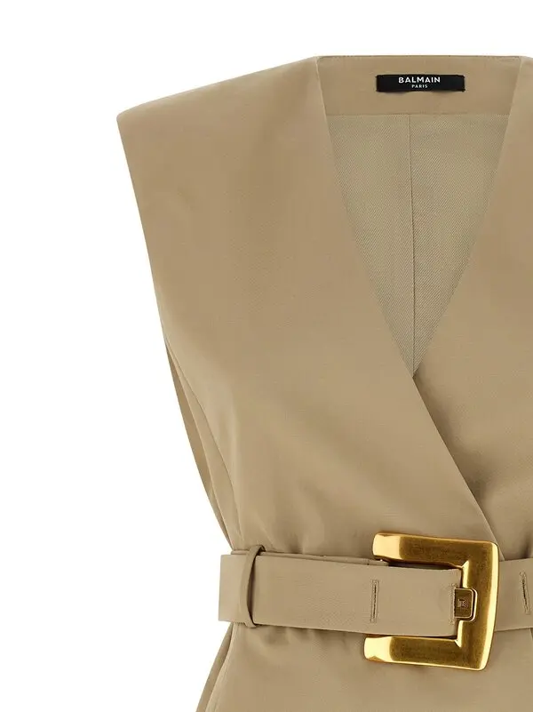 Balmain Anthem Dress In Cotton Gabardine - Cream