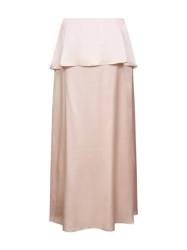 Chloé Pink Washed Silk Satin Fluid Layered Midi Skirt - Multicolor