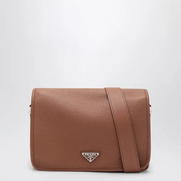 Prada Leather Shoulder Bag With Enamel Logo - Brown