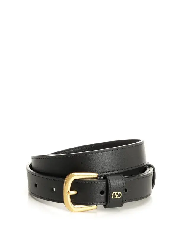 Valentino Garavani Vlogo Leather Belt - Black