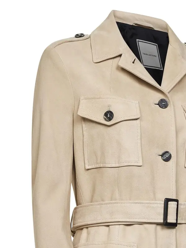 Tagliatore Sand Suede Belted Saharan Jacket