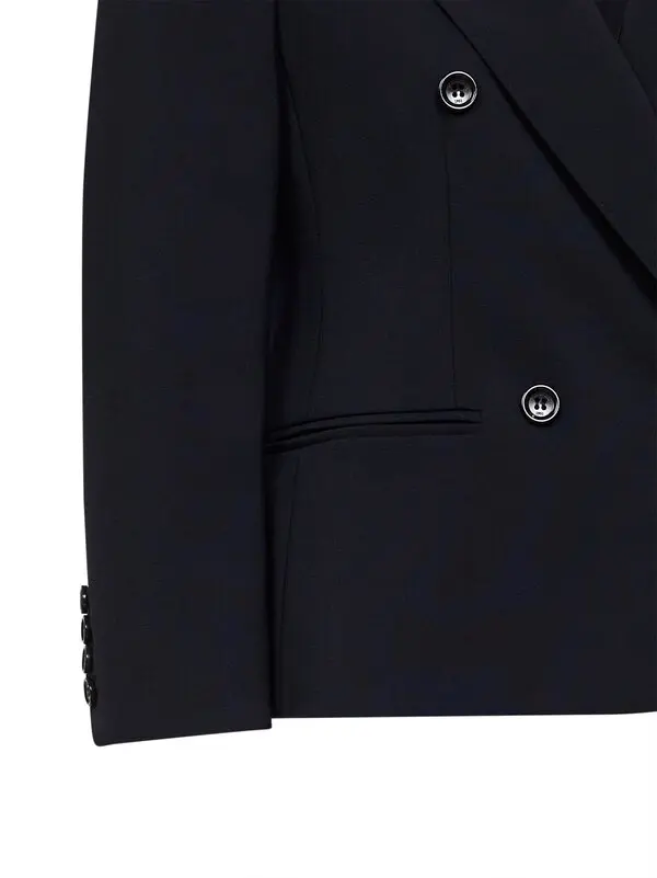 Max Mara Navy Blue Stretch Canvas Cropped Blazer