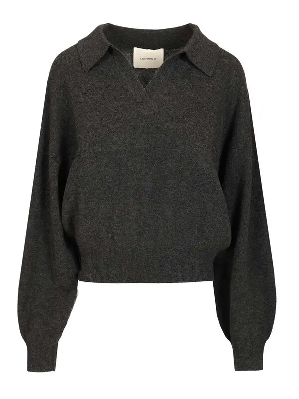 LISA YANG Katriel Cashmere Polo Sweater - Gray