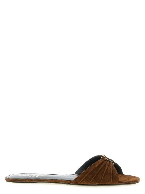 Saint Laurent Babylone Suede Mules With Cassandre Logo - Brown