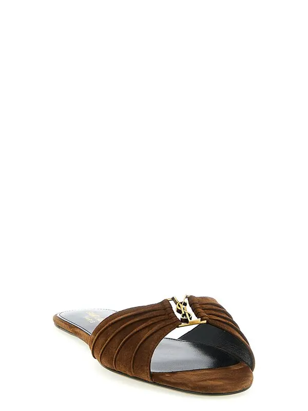 Saint Laurent Babylone Suede Mules With Cassandre Logo