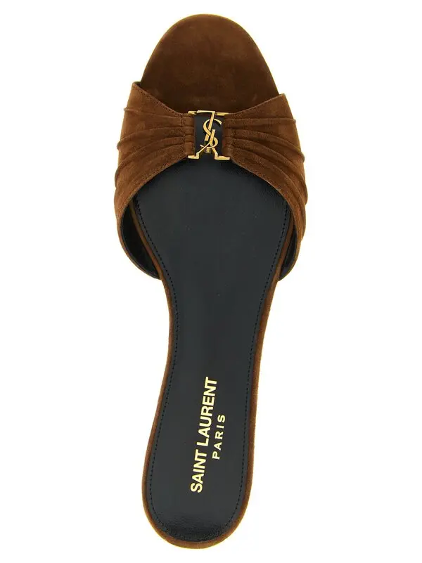 Saint Laurent Babylone Suede Mules With Cassandre Logo