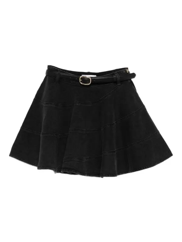 SELF-PORTRAIT Flared Denim Mini Skirt With Belt