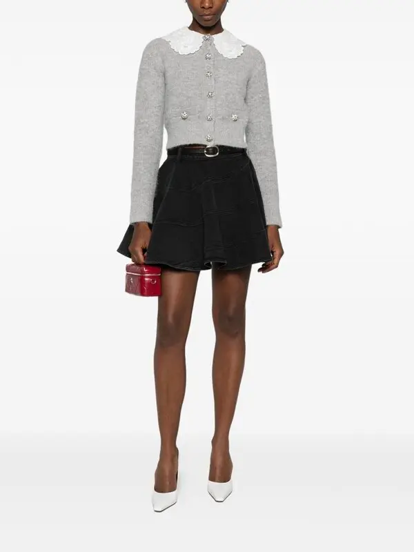 SELF-PORTRAIT Flared Denim Mini Skirt With Belt