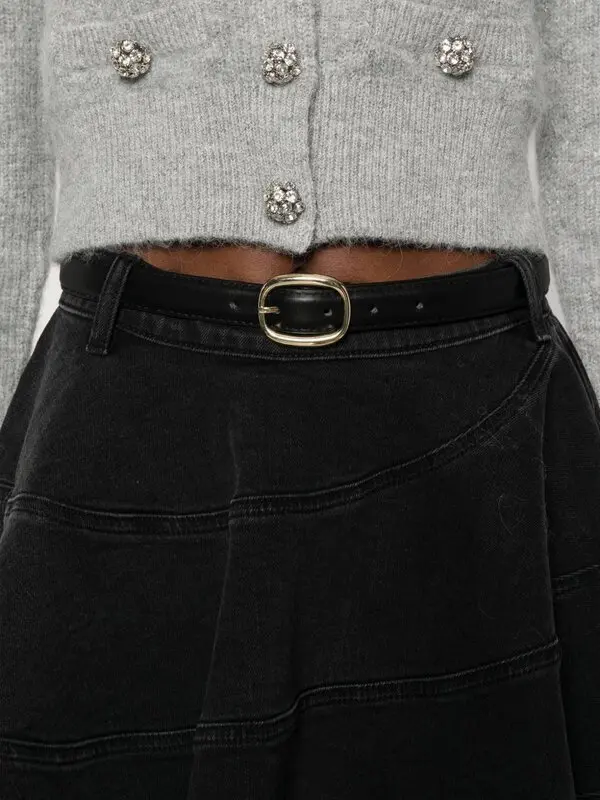 SELF-PORTRAIT Flared Denim Mini Skirt With Belt