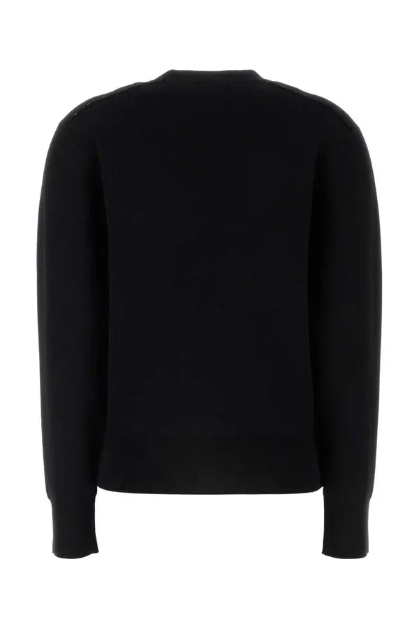 Burberry Stretch Wool Blend Crew Neck Sweater - Black