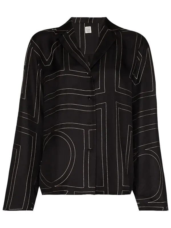 TOTEME Monogram Print Silk Shirt - Black