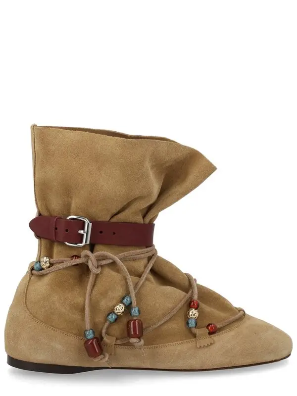 Isabel Marant Étoile Suede Boots With Beaded Detail - Cream