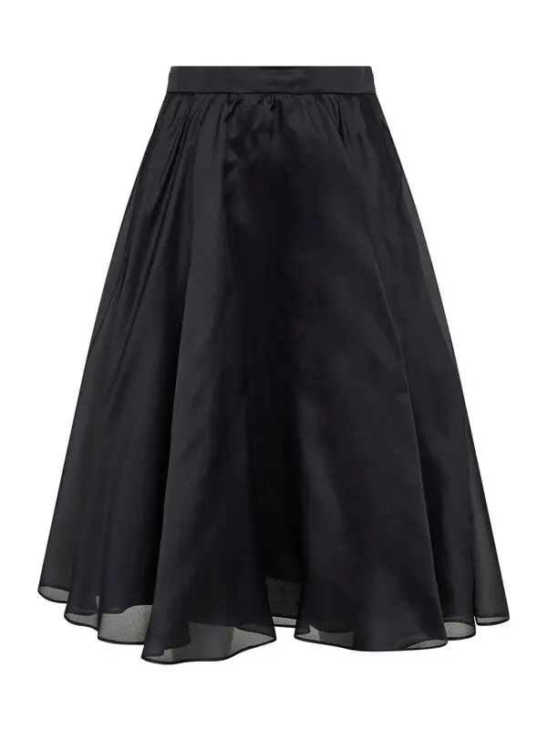 Max Mara Black Silk Organza Midi Full Skirt - Multicolor