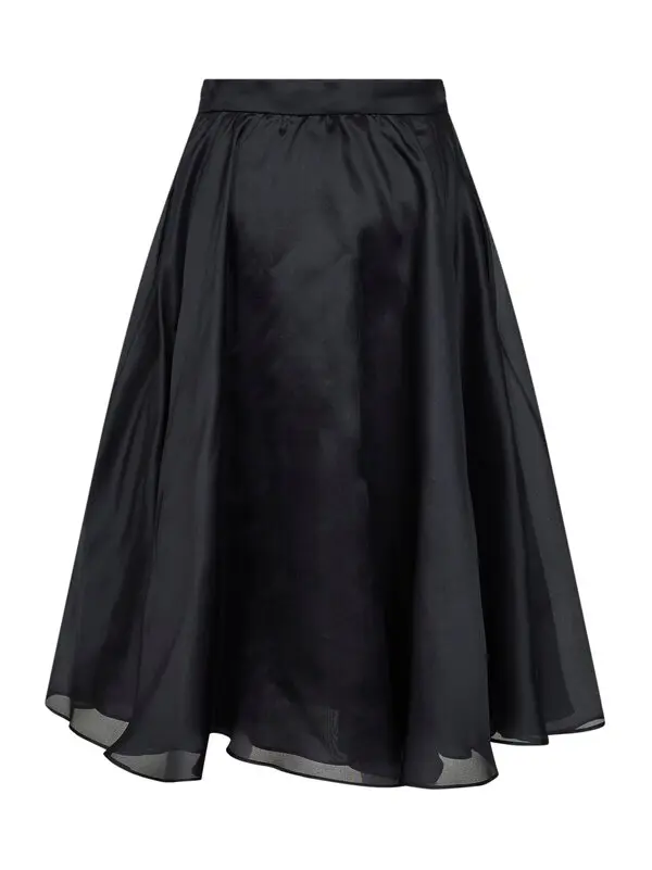 Max Mara Black Silk Organza Midi Full Skirt - Multicolor