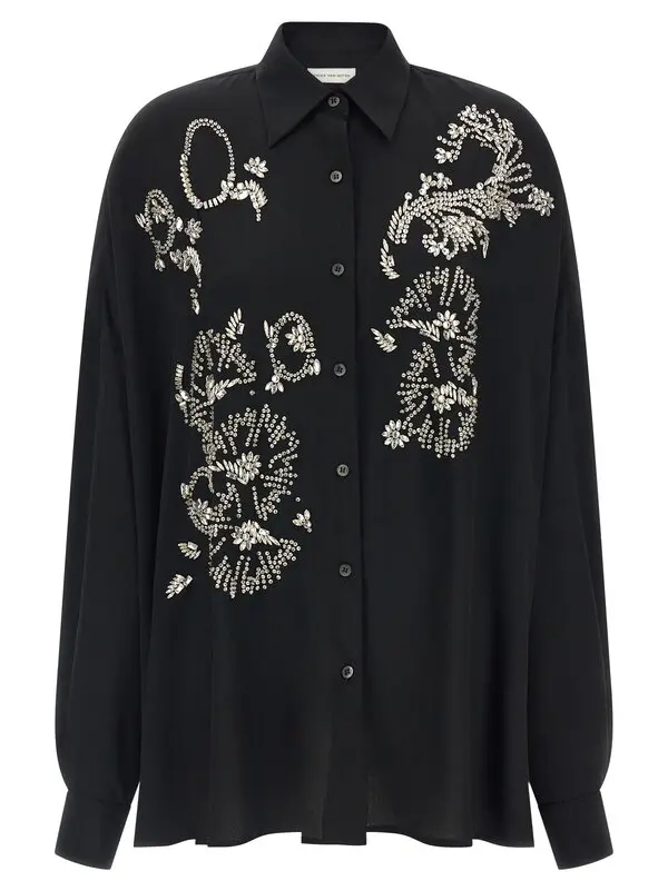 Dries Van Noten Oversized Striped Cupro Shirt - Black