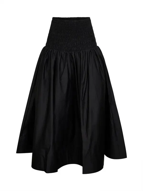 SELF-PORTRAIT Black Cotton Poplin Midi Skirt - Multicolor