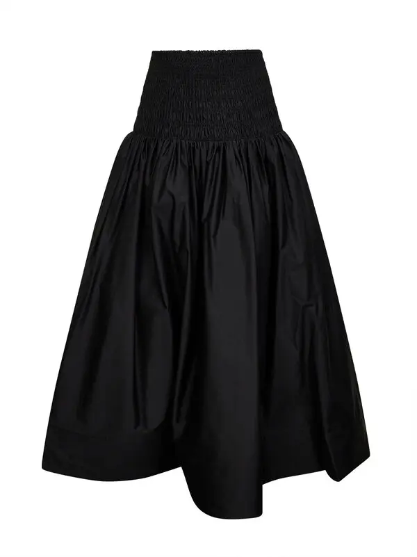 SELF-PORTRAIT Black Cotton Poplin Midi Skirt
