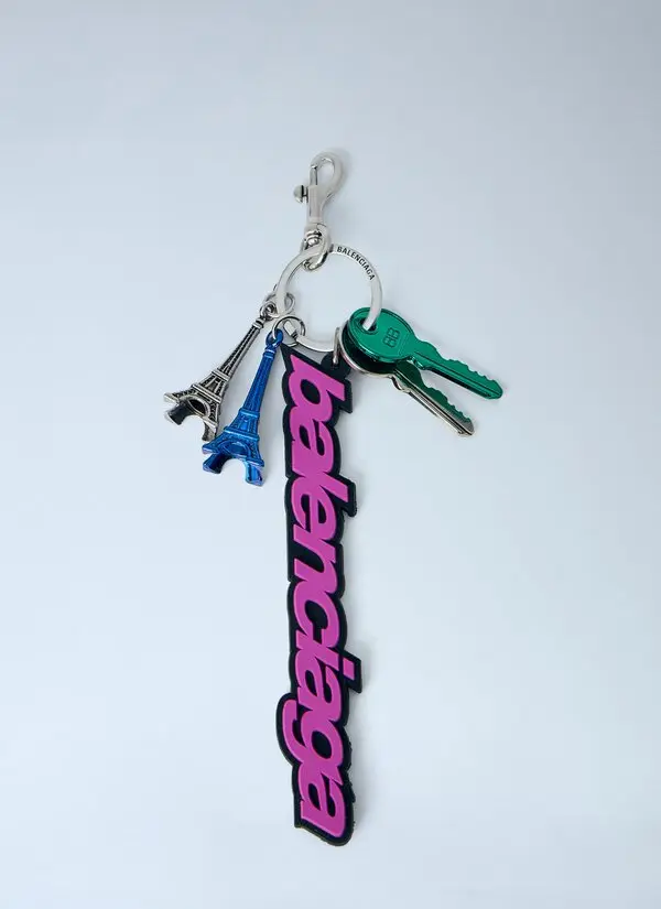 Balenciaga Biker Logo Keychain With Eiffel Tower Charms - Pink