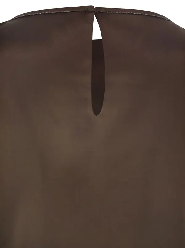 Brunello Cucinelli Stretch Silk Satin Top With Jewellery Embellishment - Brown