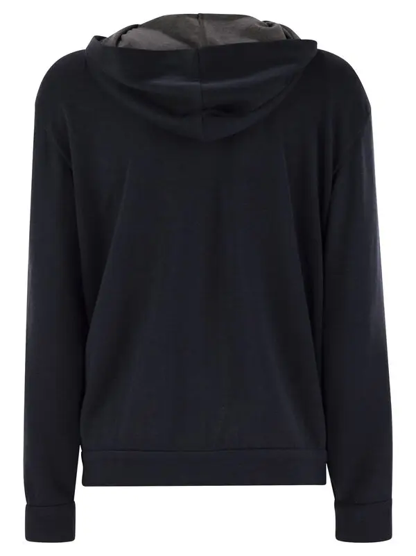 Brunello Cucinelli Cotton And Silk Interlock Hooded Top With Jewel Stripe Detail - Multicolor