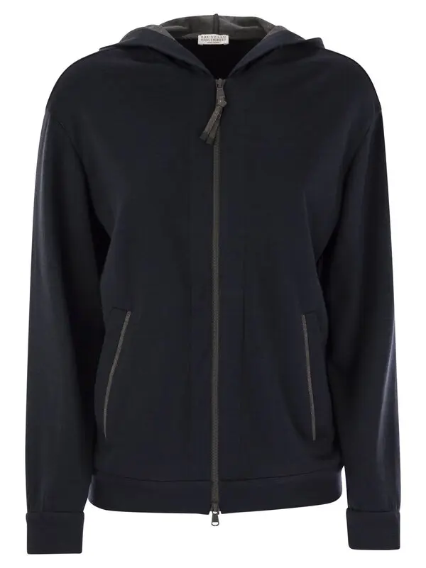 Brunello Cucinelli Cotton And Silk Interlock Hooded Top With Jewel Stripe Detail