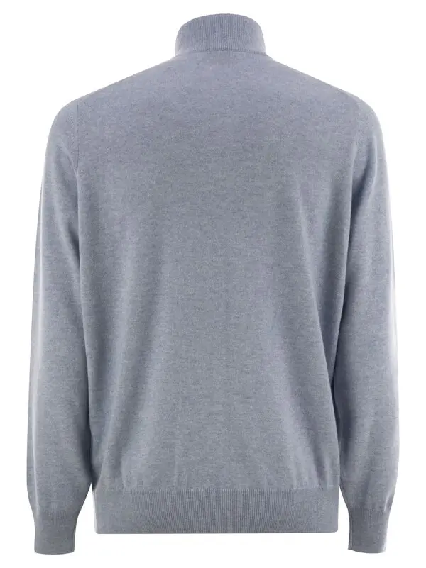 Brunello Cucinelli High-necked Zip-up Cashmere Cardigan - Blue