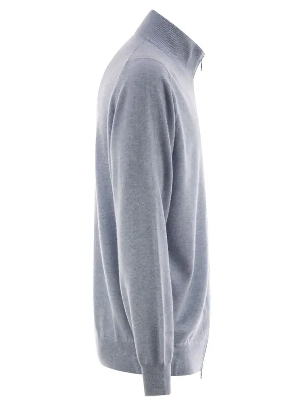 Brunello Cucinelli High-necked Zip-up Cashmere Cardigan - Blue