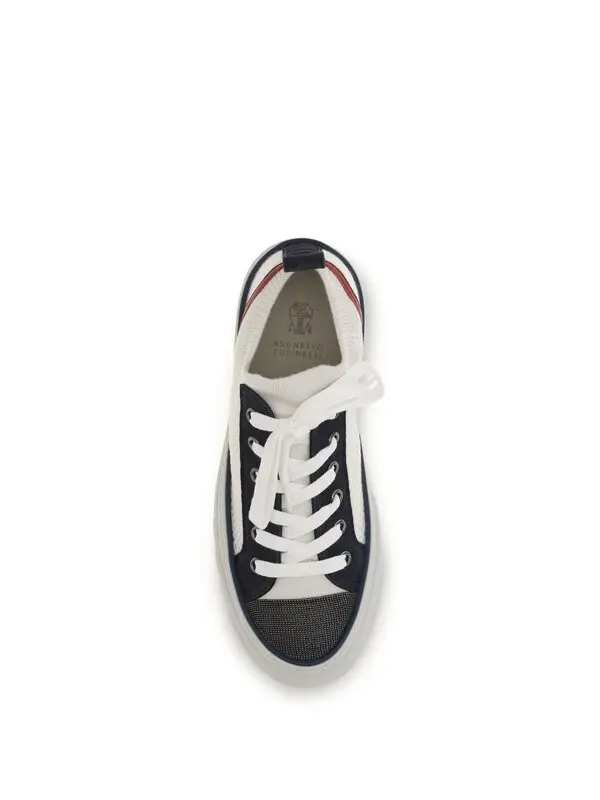 Brunello Cucinelli Cotton Knit And Suede Sneakers With Embellished Toe - Multicolor