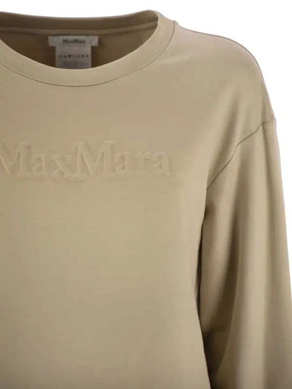 Max Mara Silk And Cotton Crewneck Sweatshirt With Embossed Logo - Multicolor