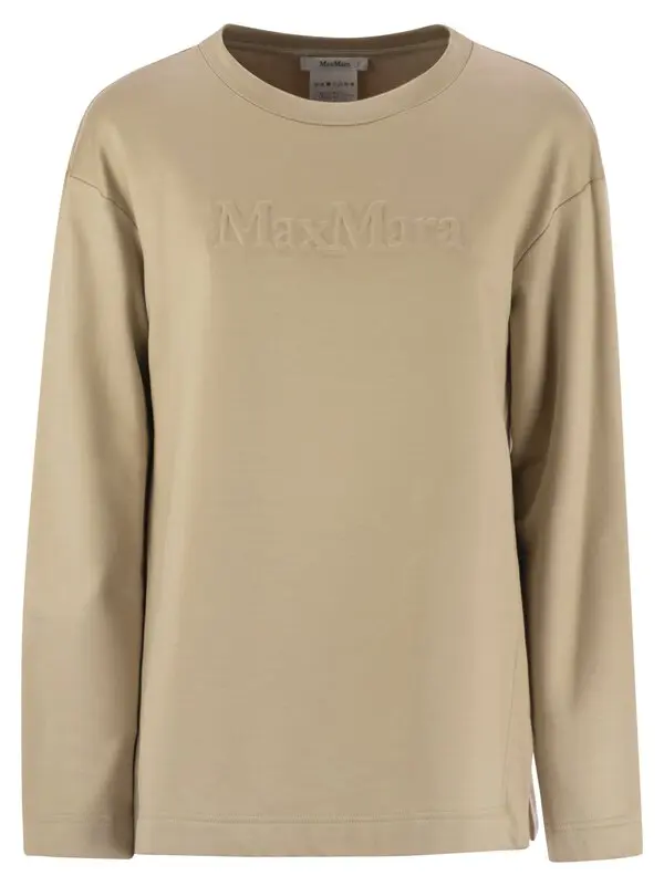 Max Mara Silk And Cotton Crewneck Sweatshirt With Embossed Logo - Multicolor