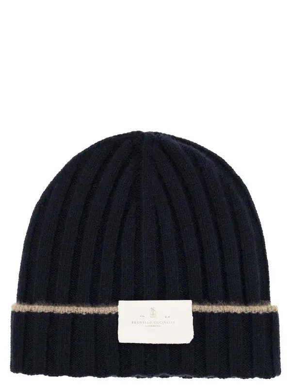 Brunello Cucinelli English Rib Cashmere Knit Beanie - Blue