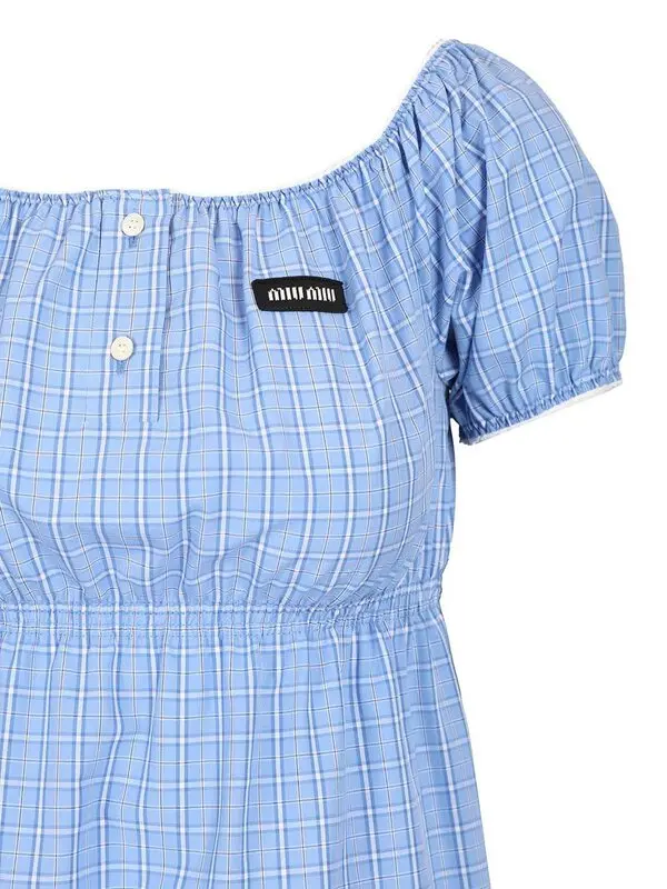 Miu Miu Cotton Poplin Mini Dress With Puff Sleeves