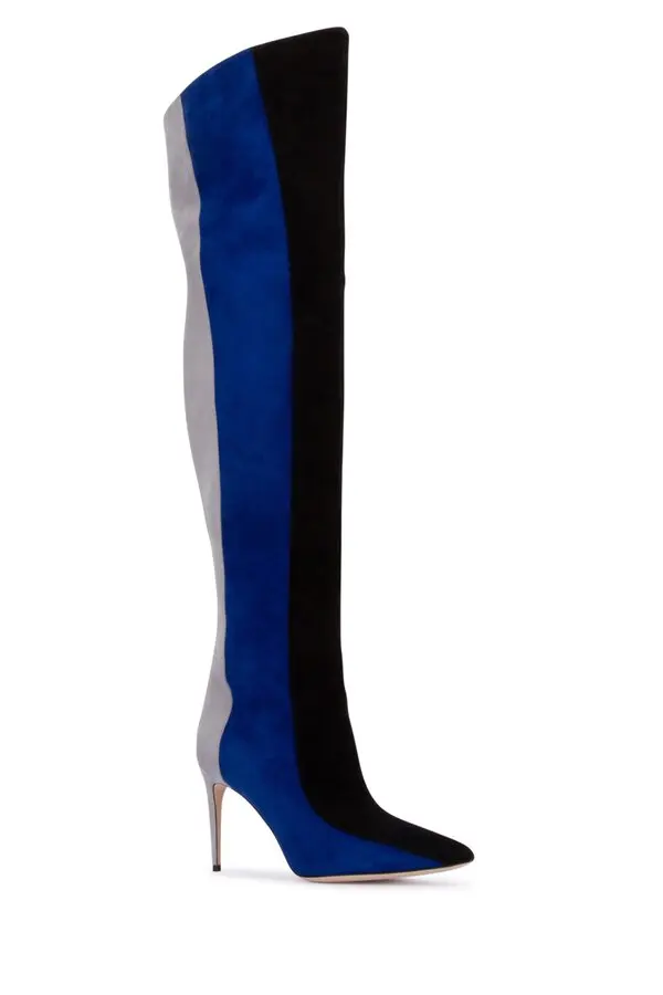 Manolo Blahnik Color-blocked Suede Over-the-knee Boots