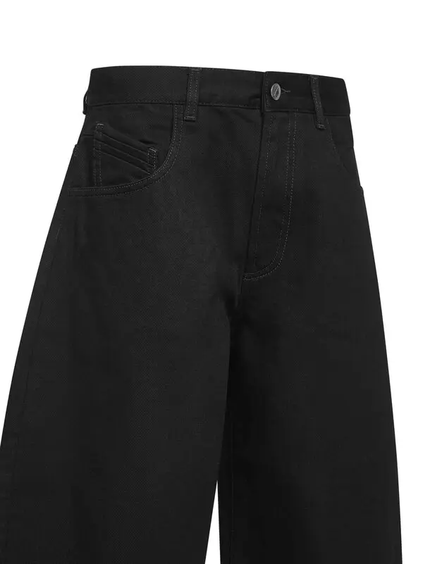 Attico Black Washed Denim Wide Cropped Jeans - Multicolor