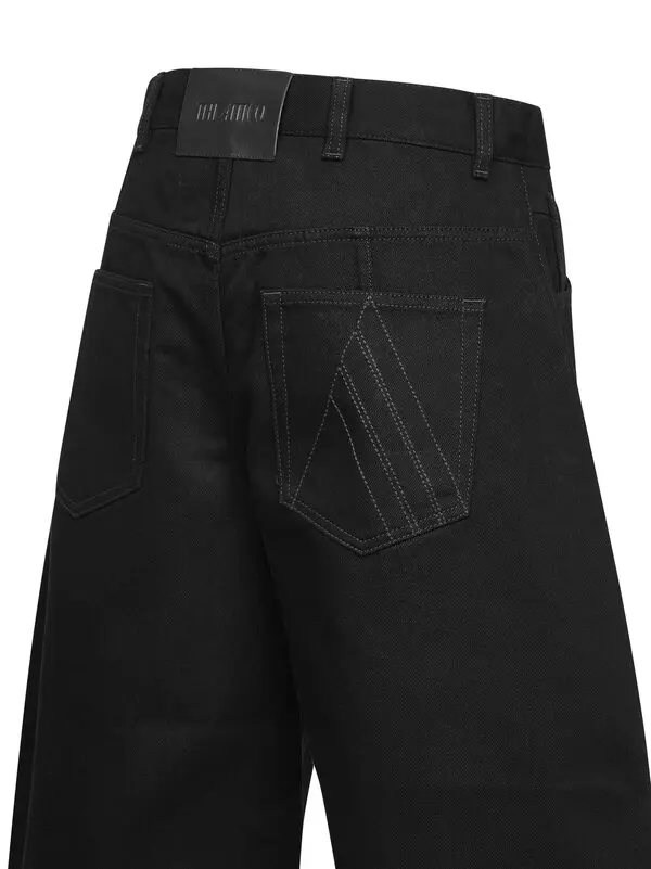 Attico Black Washed Denim Wide Cropped Jeans - Multicolor