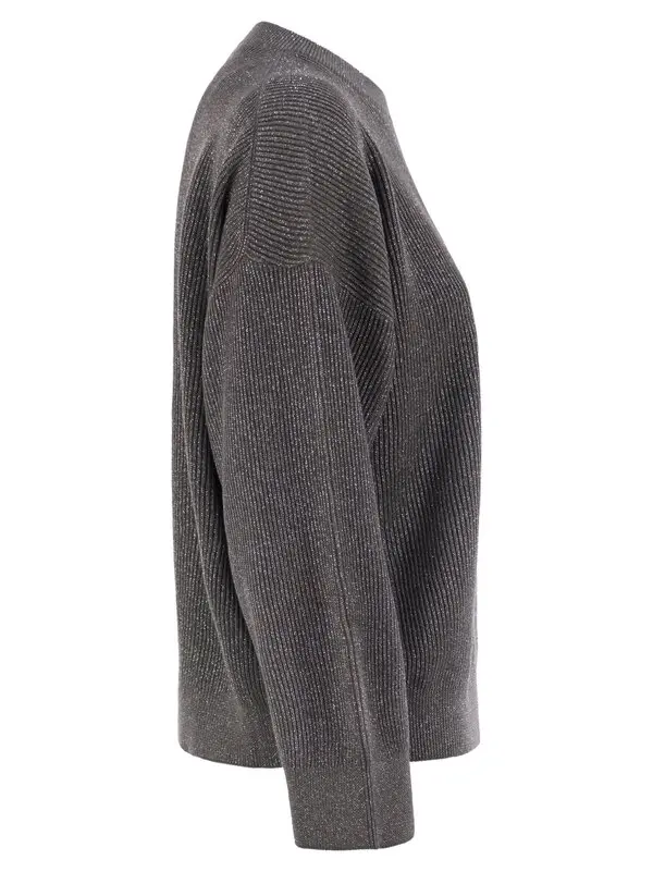 Brunello Cucinelli Ribbed Crew Neck Sweater With Metallic Details