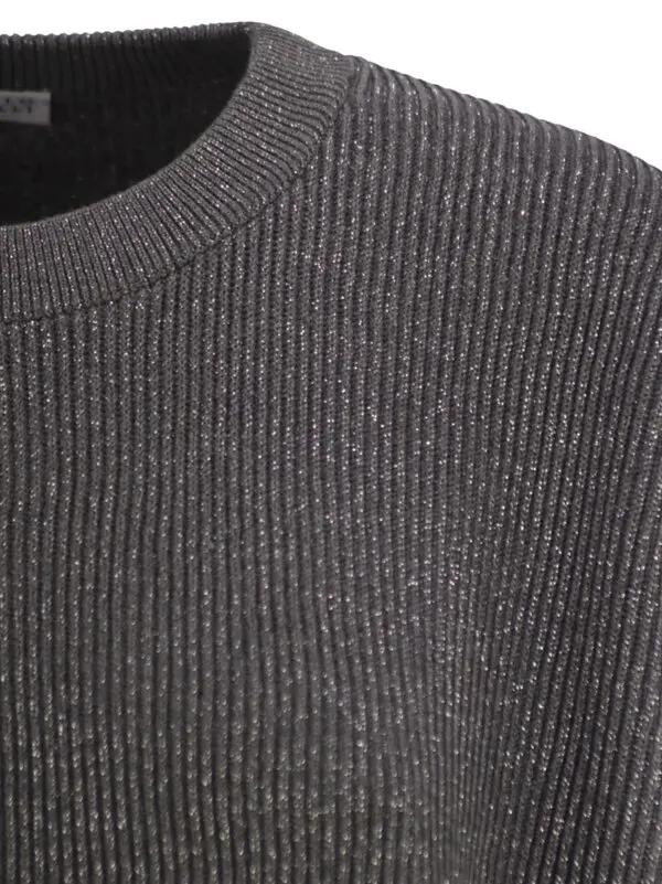 Brunello Cucinelli Ribbed Crew Neck Sweater With Metallic Details