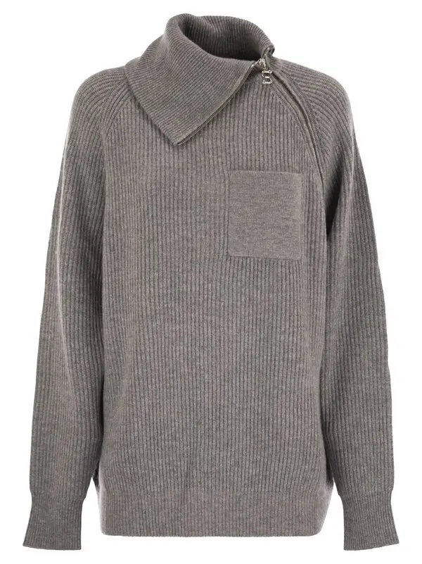 Sportmax Salpa Cashmere-blend Sweater With Zip - Gray