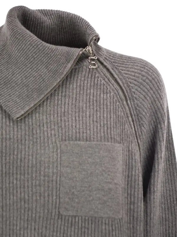 Sportmax Salpa Cashmere-blend Sweater With Zip - Gray