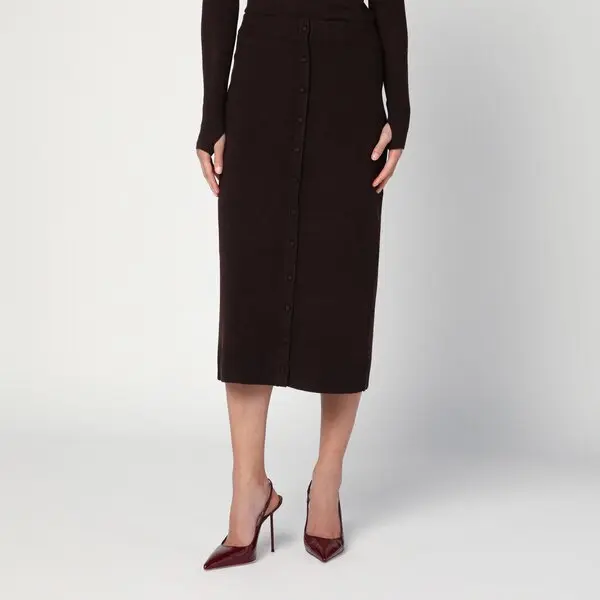 Victoria Beckham Wool Blend Midi Skirt - Brown