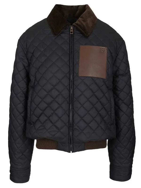 Loewe Quilted Technical Fabric Jacket With Corduroy Collar And Leather Pocket