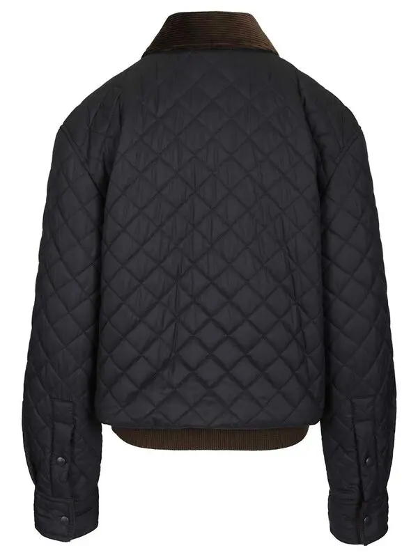 Loewe Quilted Technical Fabric Jacket With Corduroy Collar And Leather Pocket