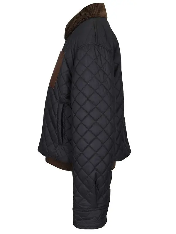 Loewe Quilted Technical Fabric Jacket With Corduroy Collar And Leather Pocket