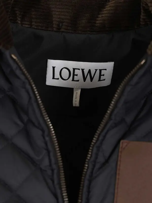 Loewe Quilted Technical Fabric Jacket With Corduroy Collar And Leather Pocket