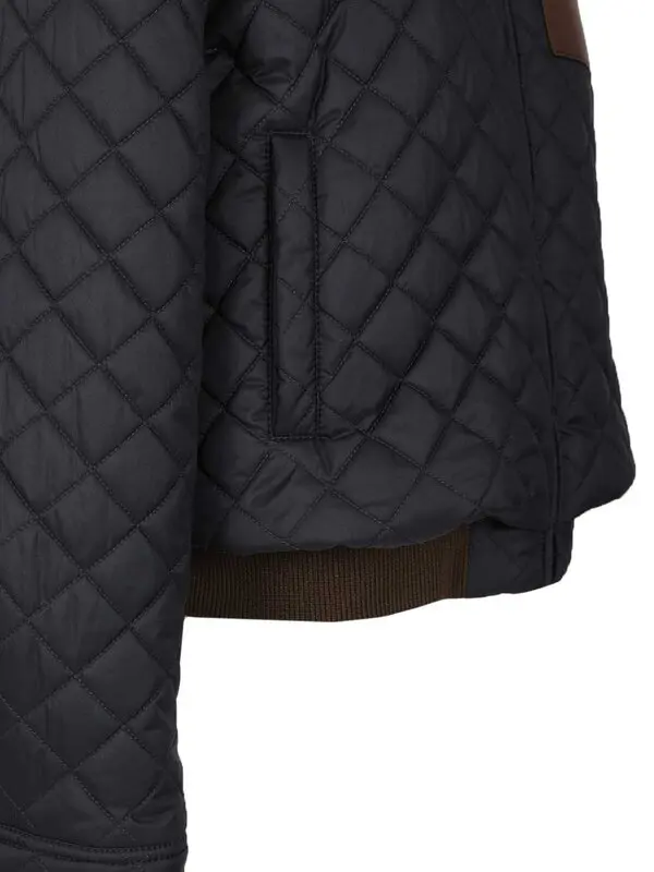 Loewe Quilted Technical Fabric Jacket With Corduroy Collar And Leather Pocket